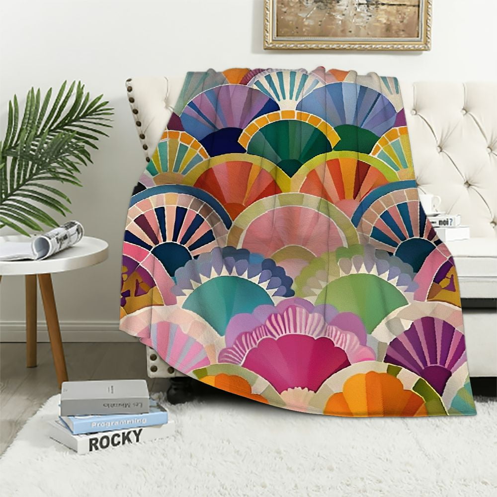 Creowell Seamless Pattern Colorful Rainbow Shapes Throw Blanket, Thin ...