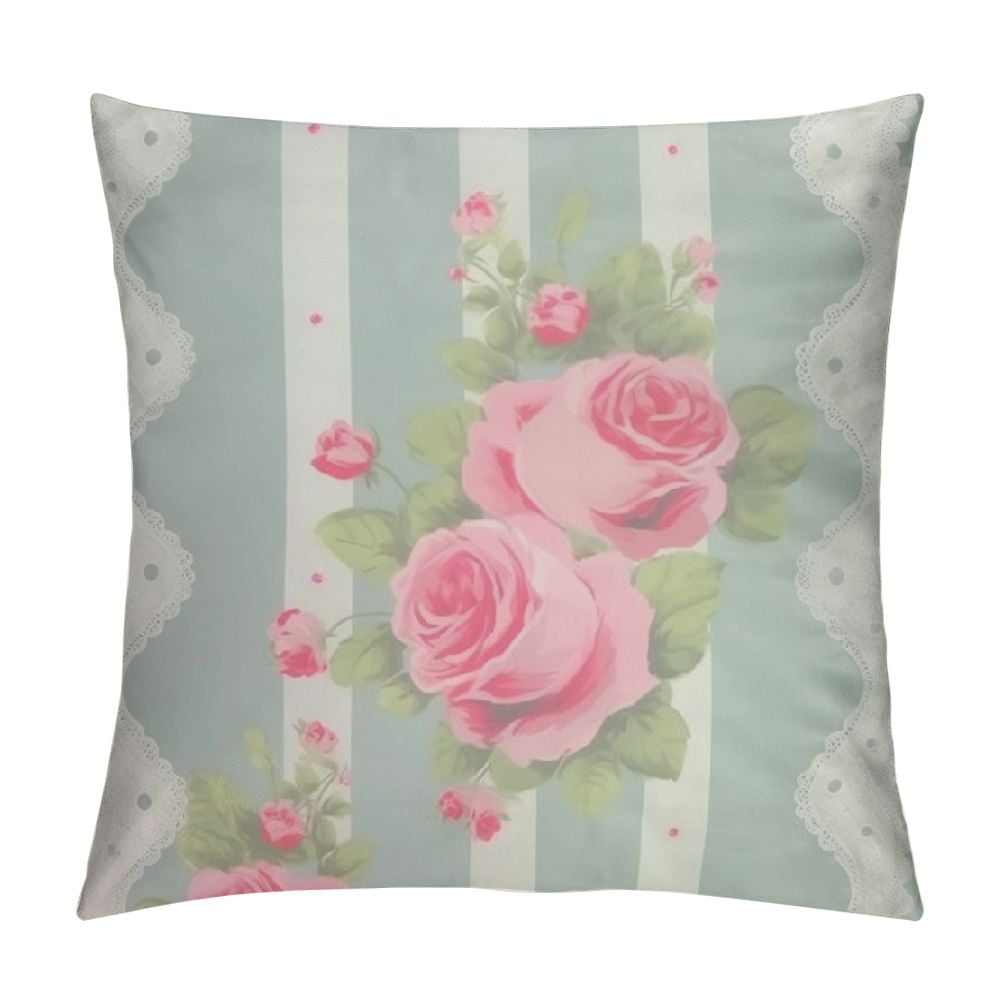Creowell Seamless Pink Roses Throw Pillow Covers,Spolka dot with lace ...