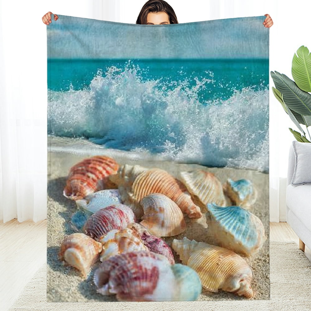 Creowell Seashell Beach Blanket Coastal Shells Throw Blankets with ...