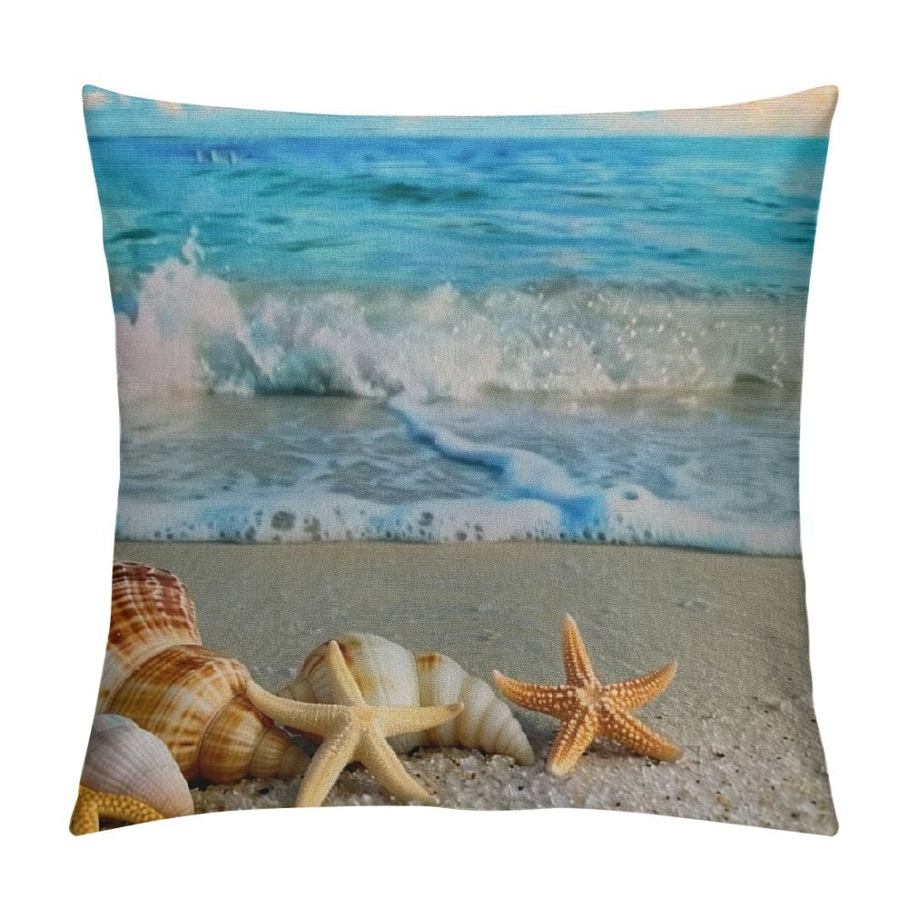 Creowell Seashell Starfish Beach Themed Pattern Throw Pillow Case ...