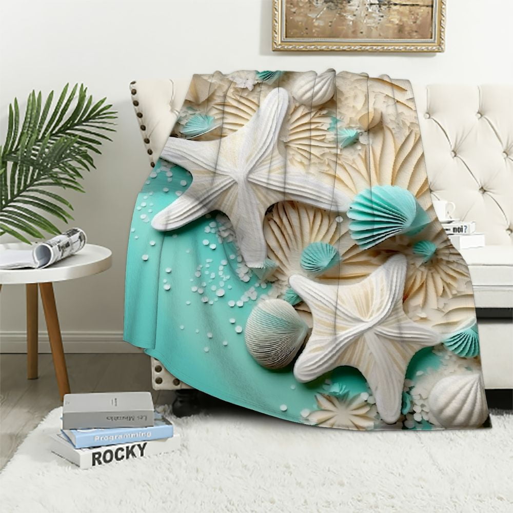 Creowell Seashells Starfish Paper Texture Print Throw Blanket for Bed ...