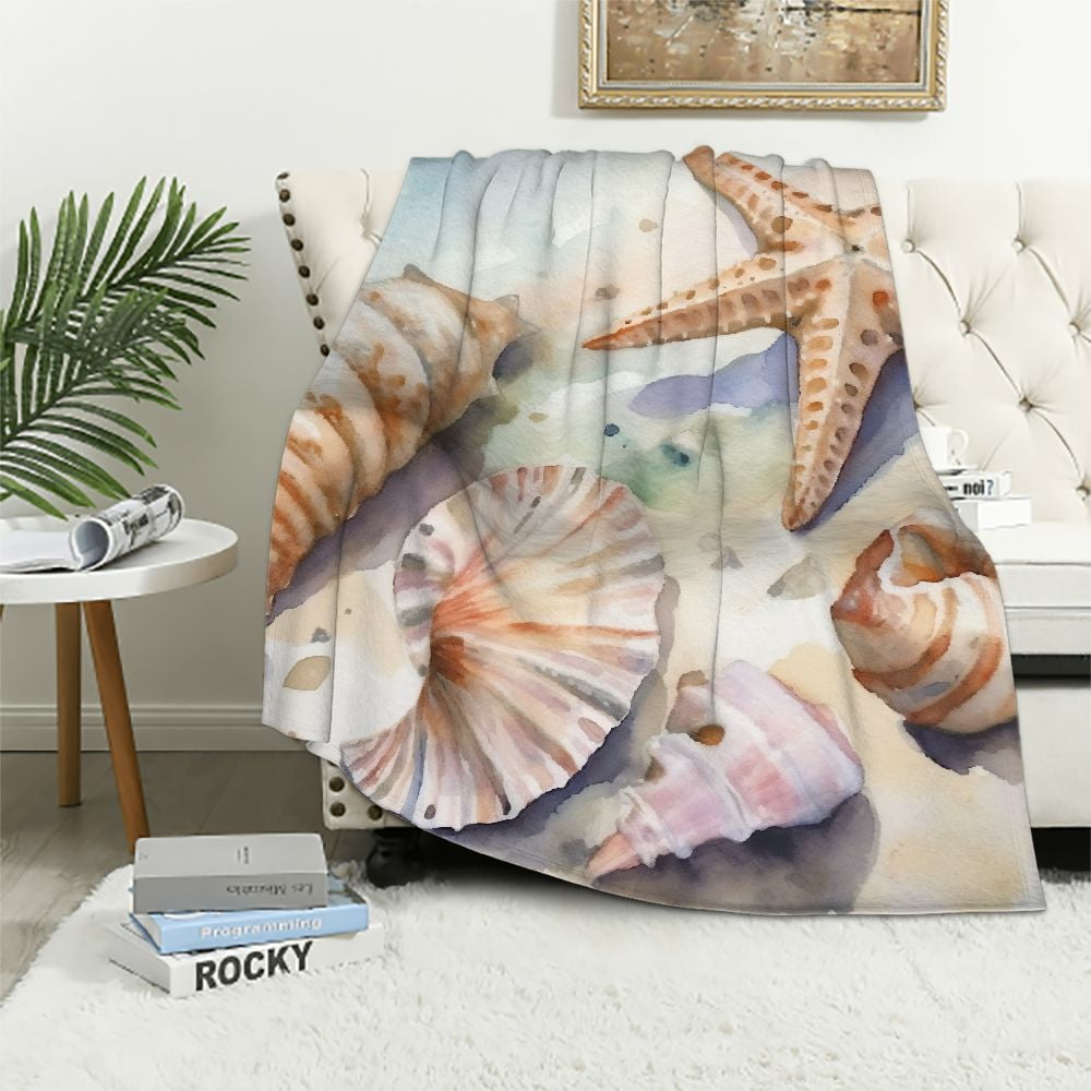 Creowell Seashells Starfish Watercolors Ideal Comfy Throw Blanket ...