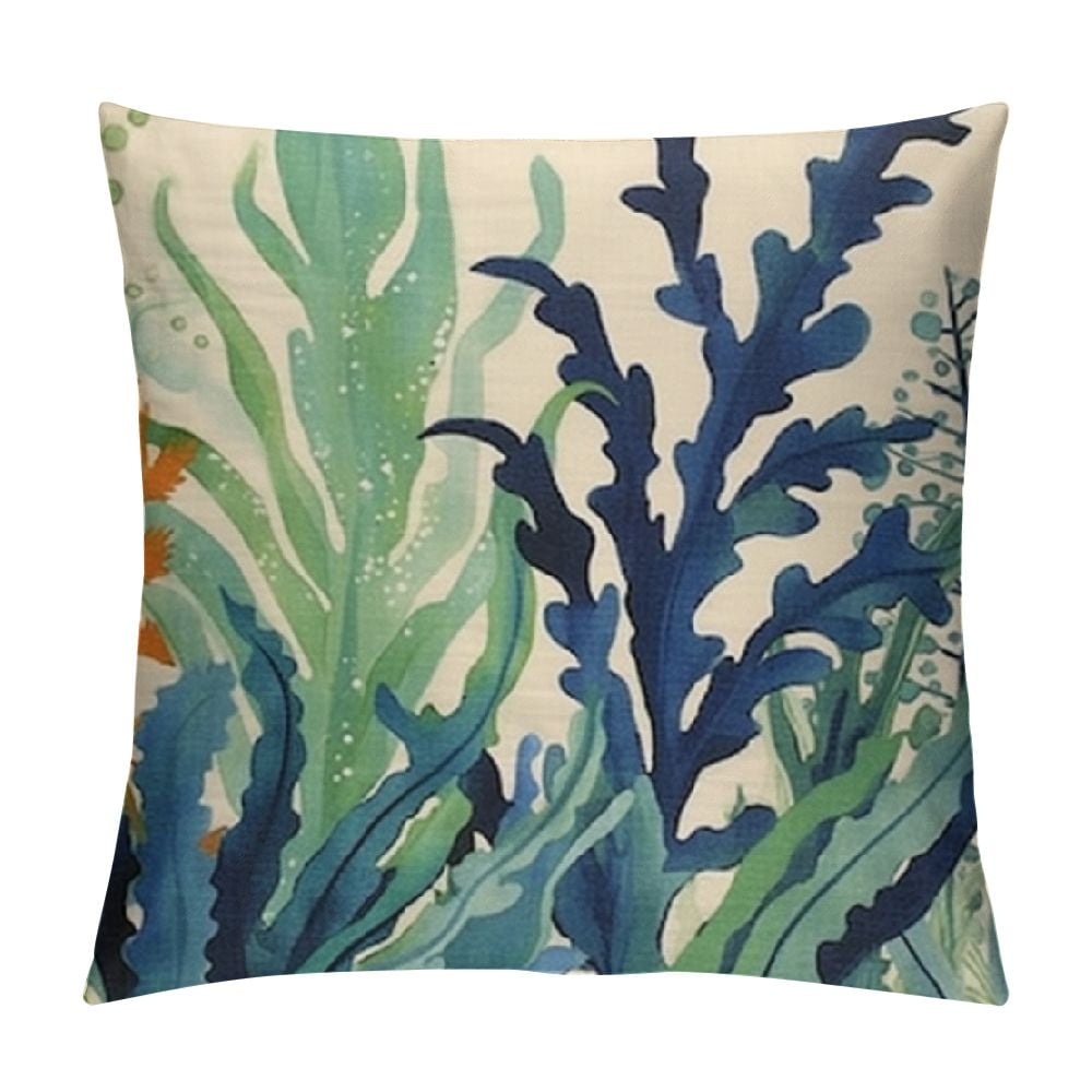 Creowell Seaweed Green Throw Pillow Covers Fall Farmhouse Print ...