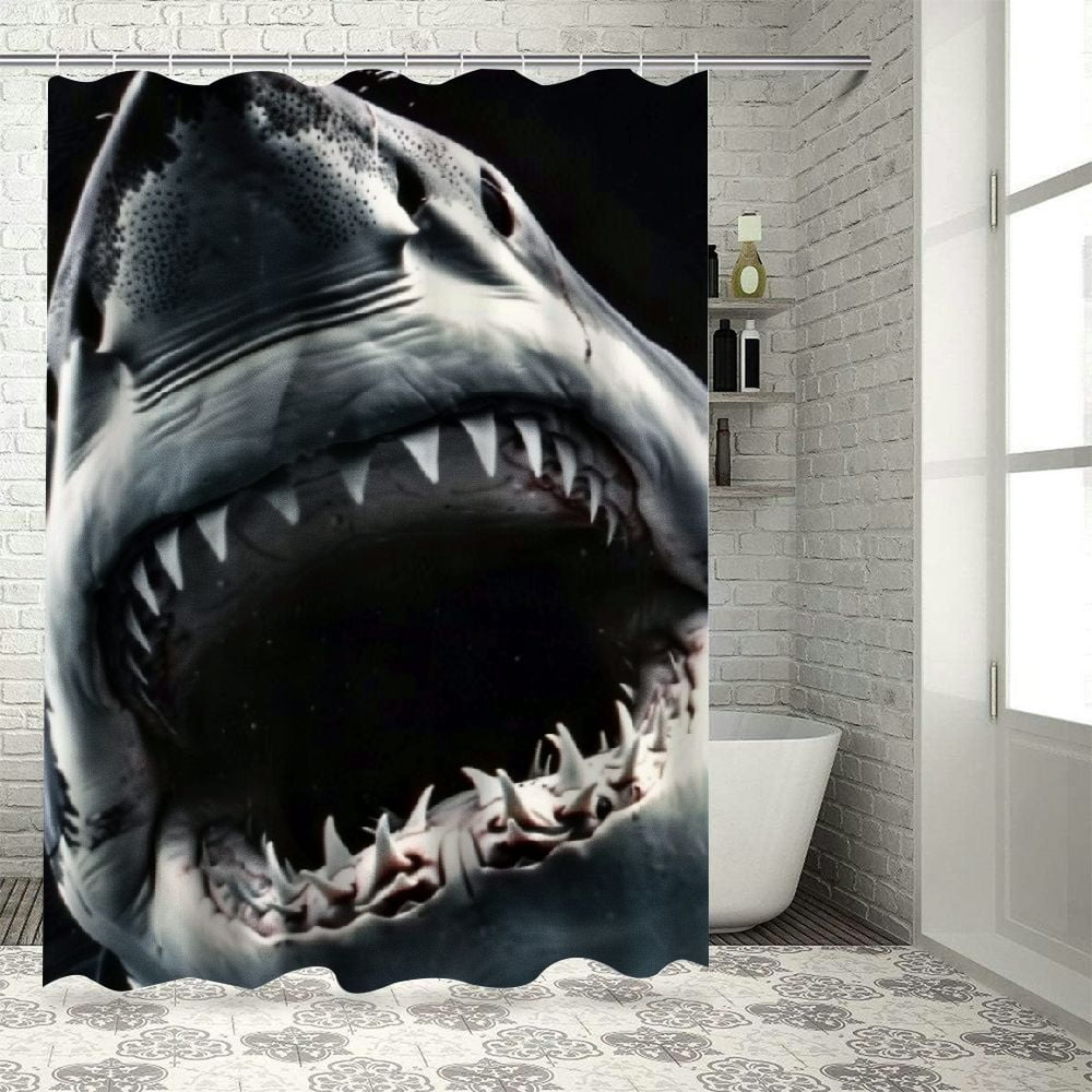 Creowell Shark Shower Curtain Wild Marine Life Sharp Tooth Ocean Animal ...