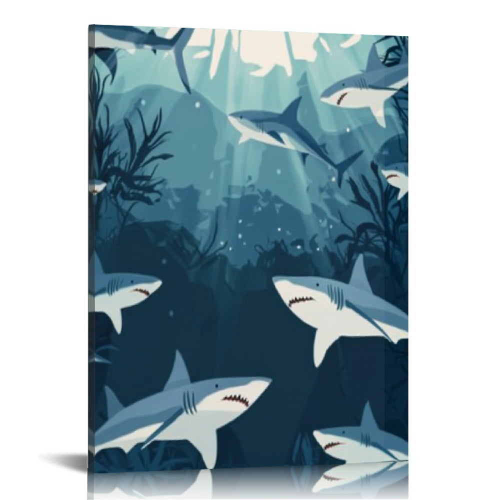 Creowell Sharks Ocean Maximalism Canvas Print Wall Art Home Decor ...