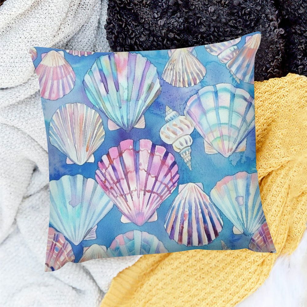 Creowell Shells Ocean Watercolor Square Cushion Cover for Home Sofa ...