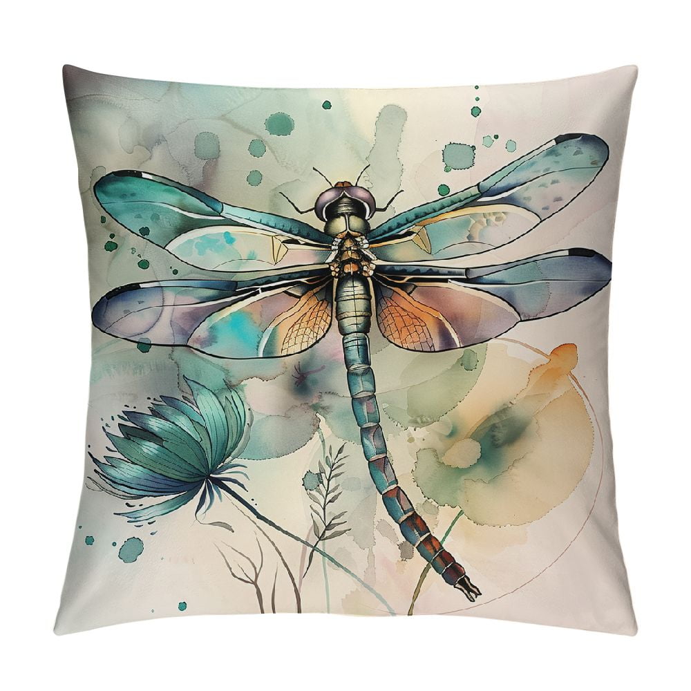 Creowell Short Plush Pillow Covers Dragonfly Throw Pillows, Watercolor ...