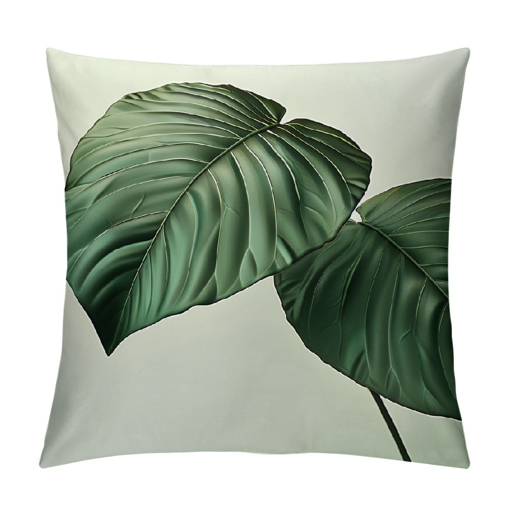 Creowell Short Plush Pillow Covers Green Leaves Prints Throw Pillows ...