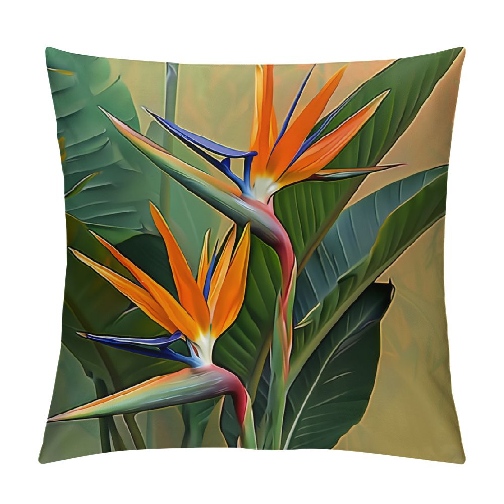 Creowell Short Plush Pillow Covers Tropical Flower Pillow Covers Bird ...