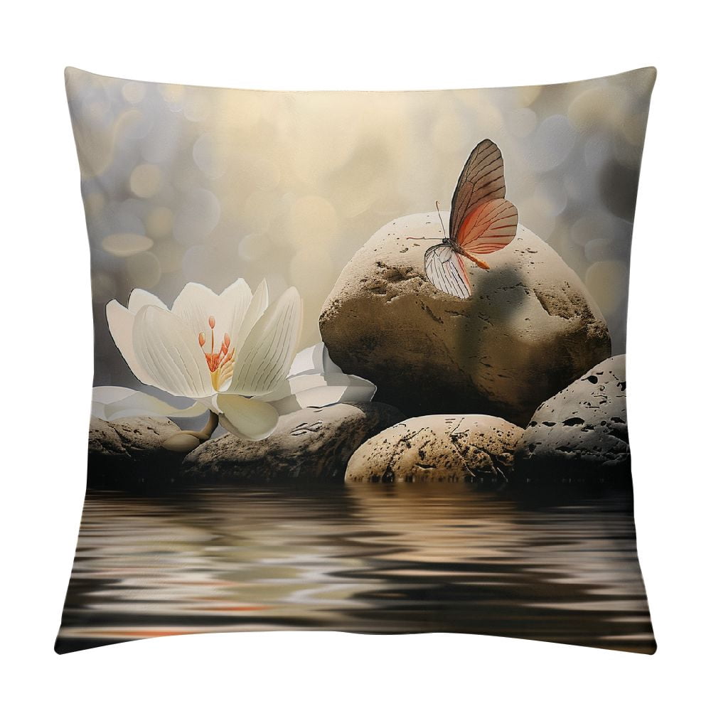 Creowell Short Plush Zen Water Lily Pillow Covers White Flower and ...