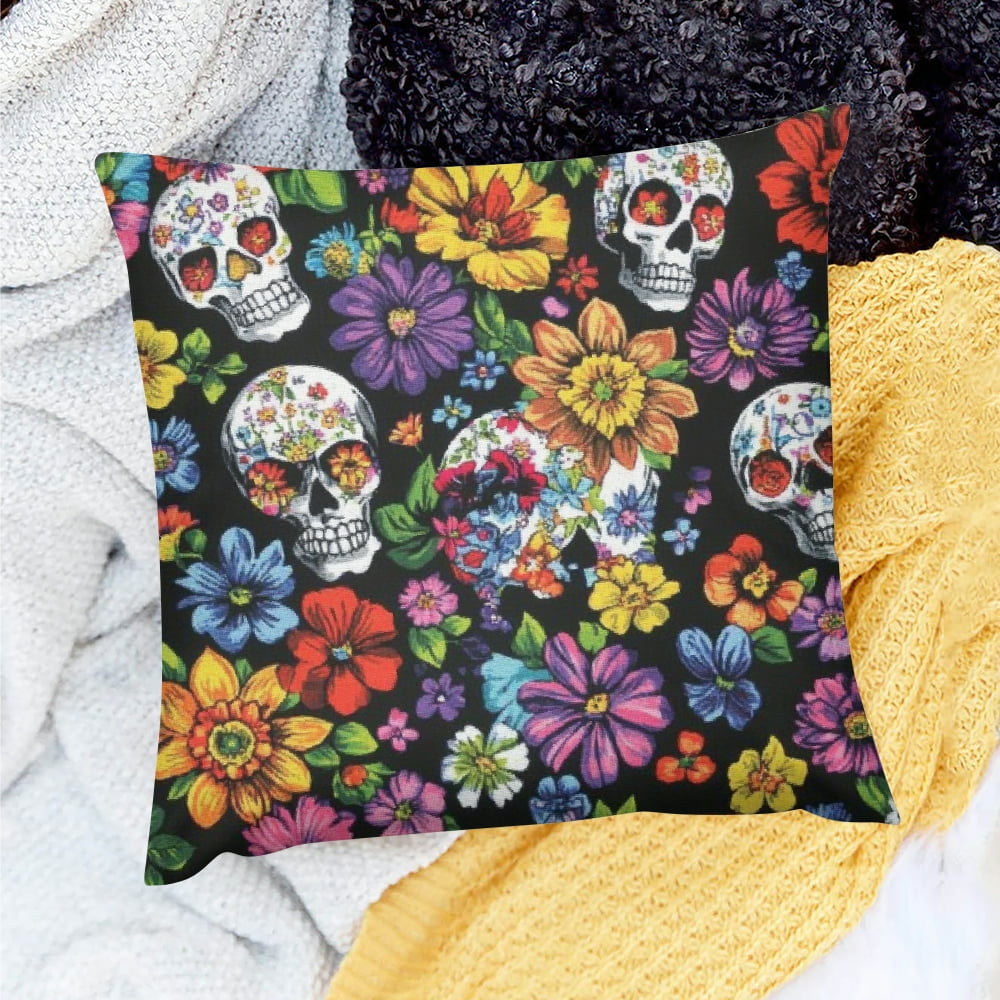 Creowell Skull Flowers Maximalism Pillow Case for Home Sofa Couch ...