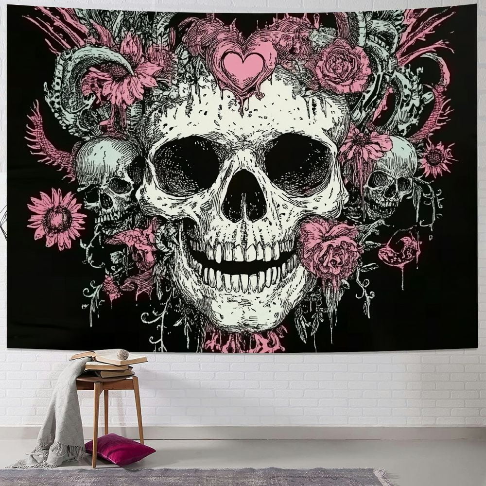 Creowell Skull Tapestry Trippy Skeleton Eyes Tapestry Goth Snake ...