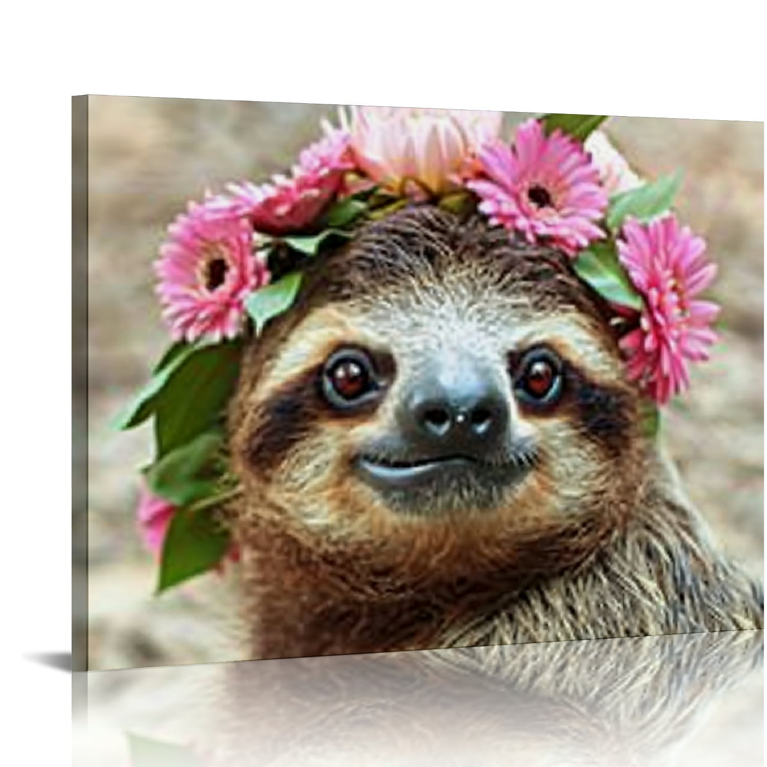 Creowell Sloth Flower Crown Cute Wall Decor Canvas Print Art 20x16in ...