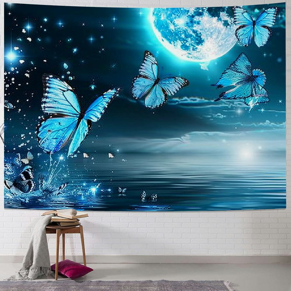 Creowell Small Full Moon over Ocean Tapestry Wall Hanging Teal ...