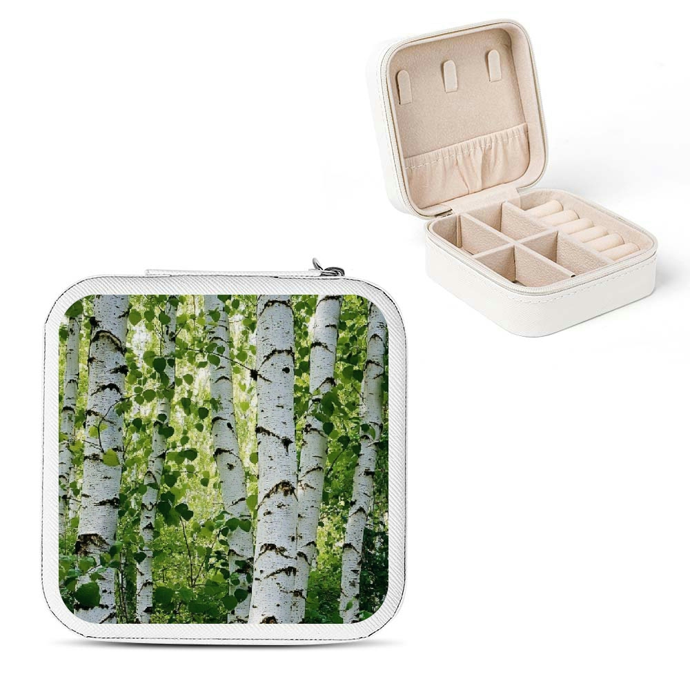 Creowell Small Jewelry Box Trees Green Leaves White Bark Travel Case ...
