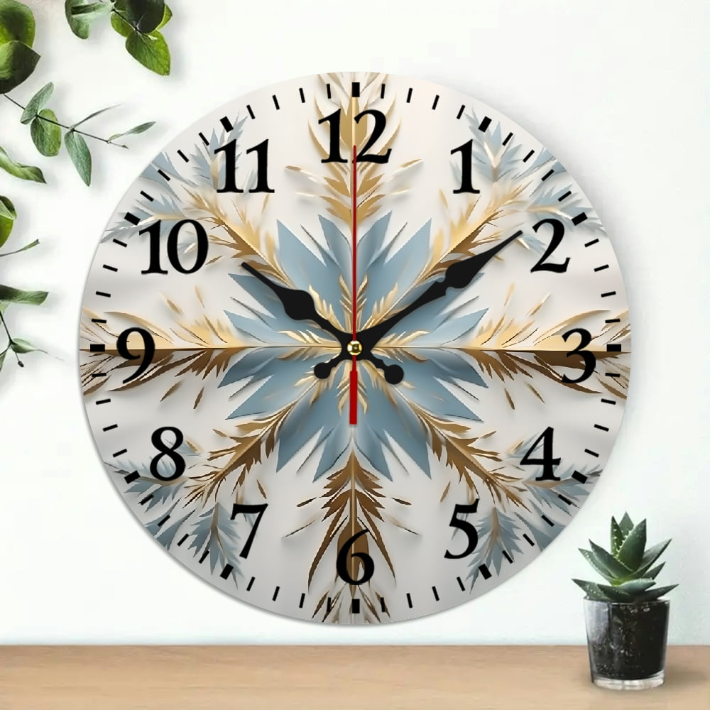 Creowell Snowflake Wall Clock With Gold And Blue Accents 10 Inch ...