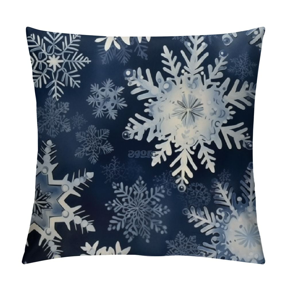 Creowell Snowflakes on a Navy Blue Background，Printed Throw Pillow ...