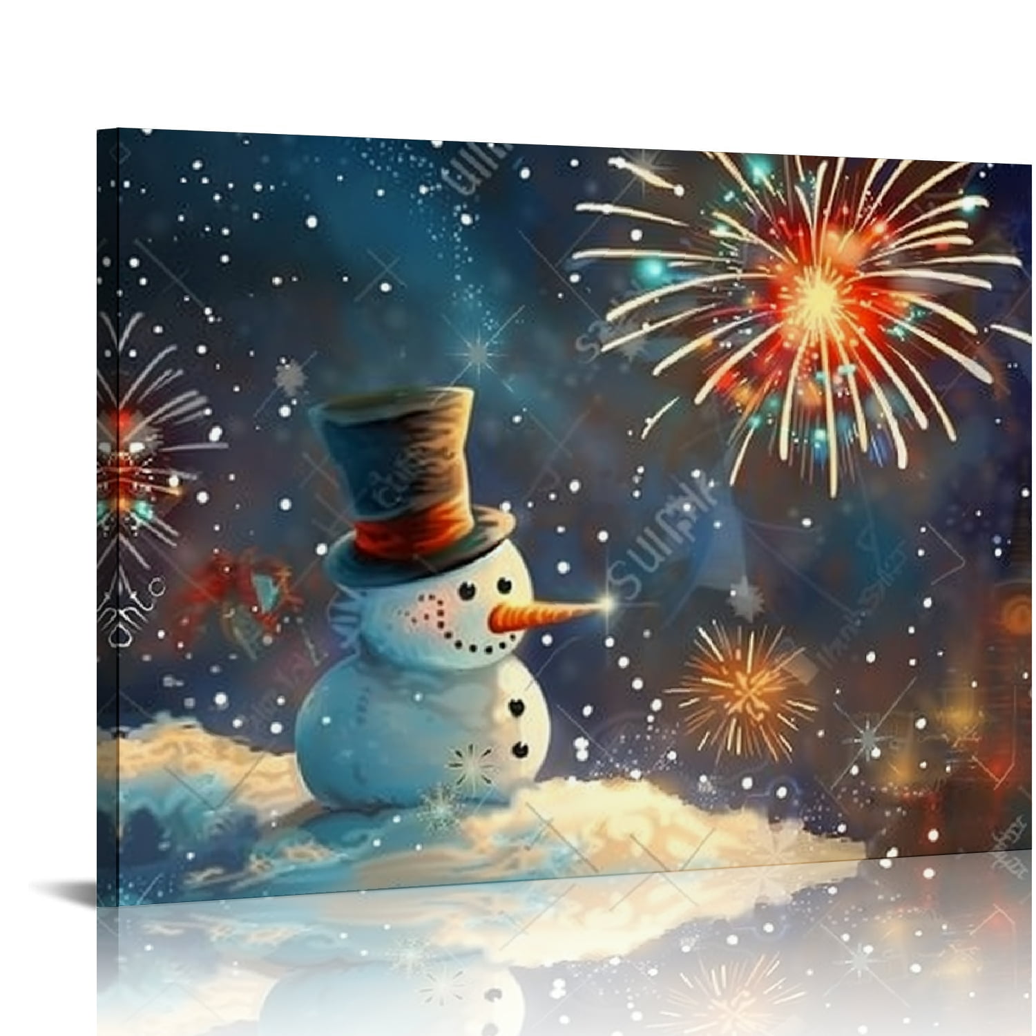 Creowell Snowman Fireworks Canvas Print Wall Art Home Decor 16x12in ...