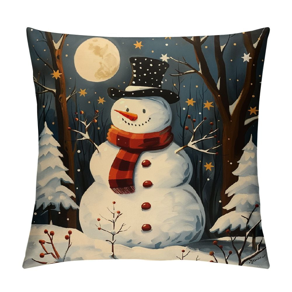 Creowell Snowman Pillow Covers Christmas Throw Pillows, Winter Scene ...