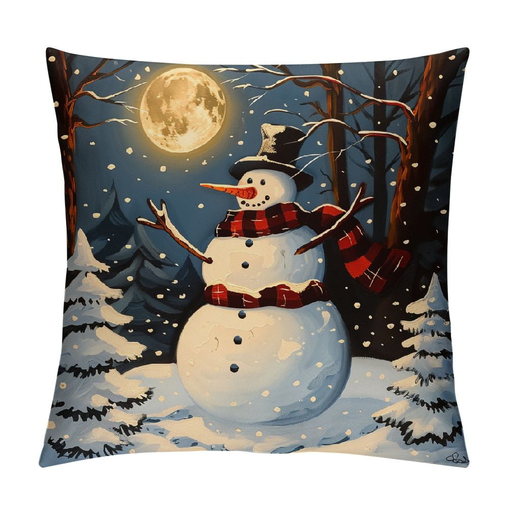 Creowell Snowman Pillow Covers Christmas Throw Pillows, Winter Scene ...
