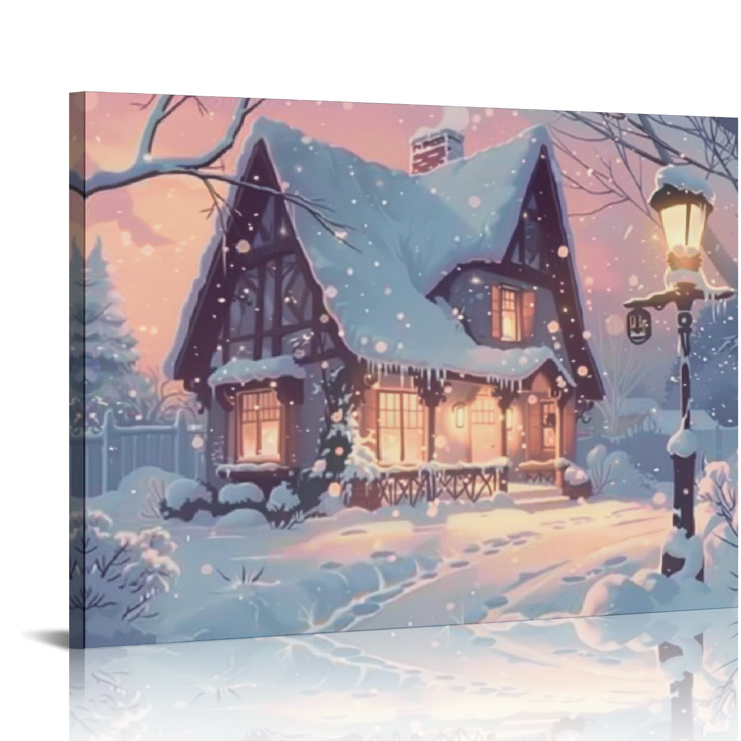 Creowell Snowy Winter Scene Canvas Wall Art Ready To Hang Home Decor ...