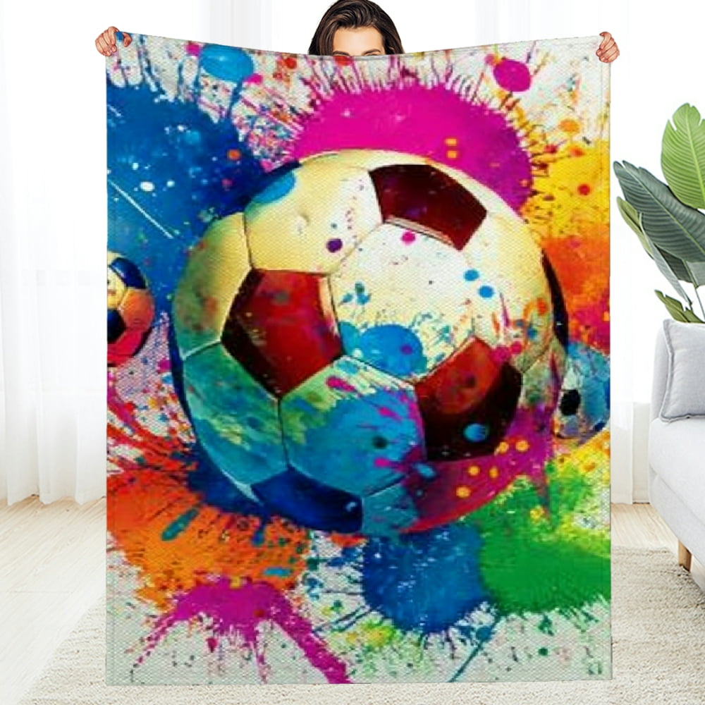 Creowell Soccer Ball Paint Splatters Colorful Flannel Blanket - Soft ...