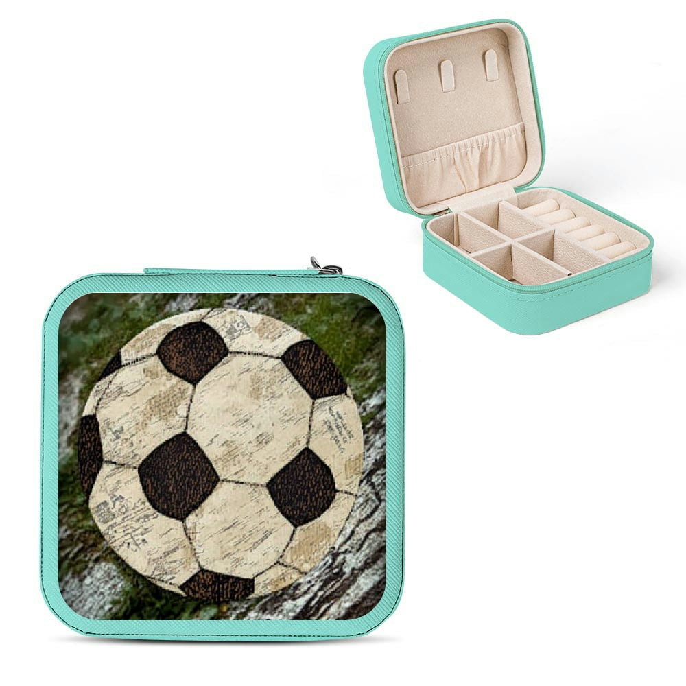 Creowell Soccer Ball Rock Tree Trunk Travel Jewelry Box Compact Green ...