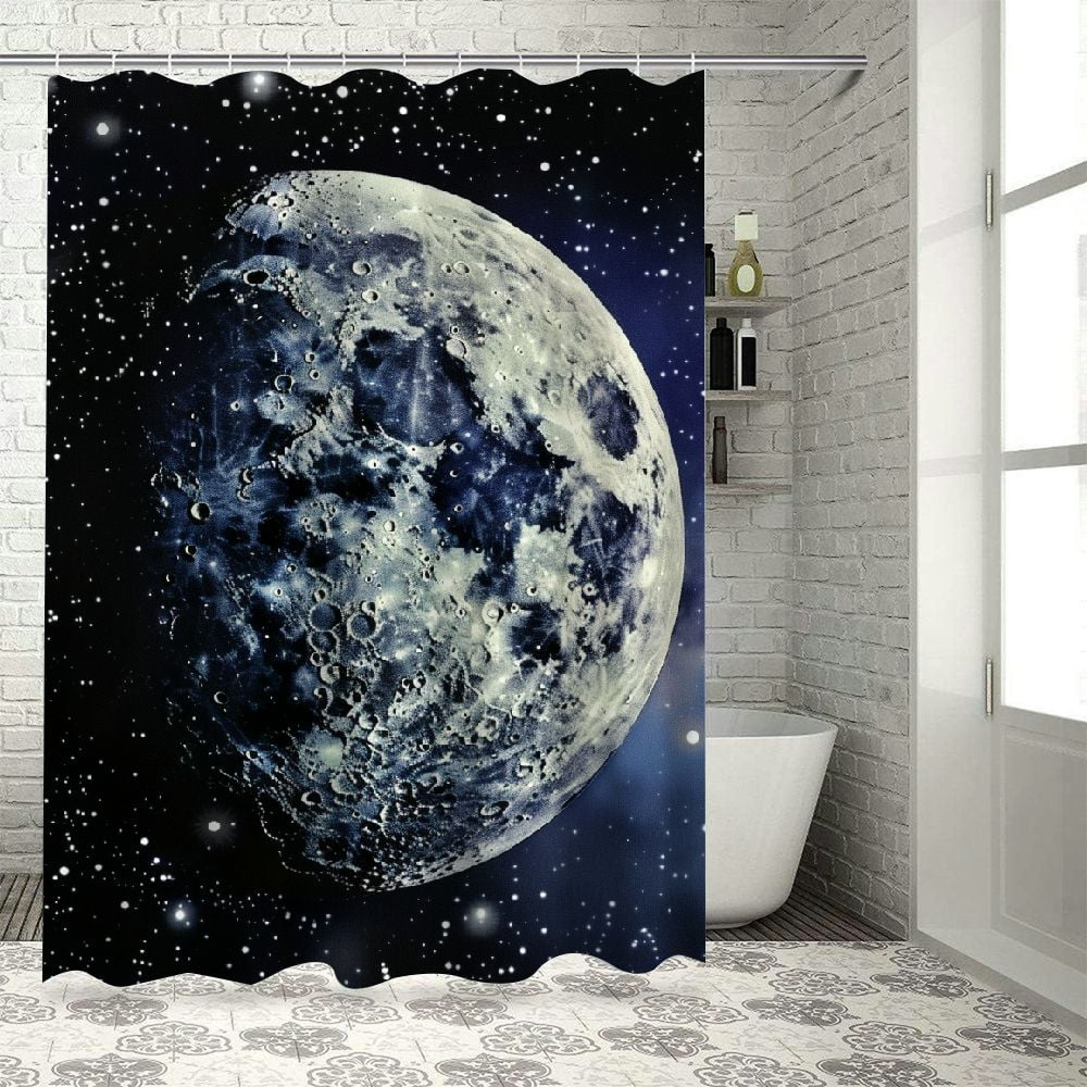 Creowell Space Shower Curtain, Galaxy Nebula Full Moon Phase Starry ...