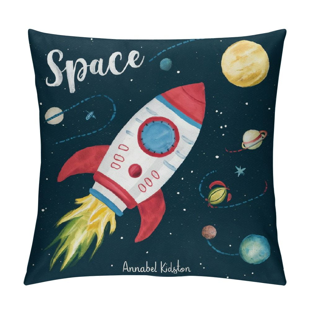 Creowell Space Throw Pillow Cover Cartoon Space Icons with Spaceship ...