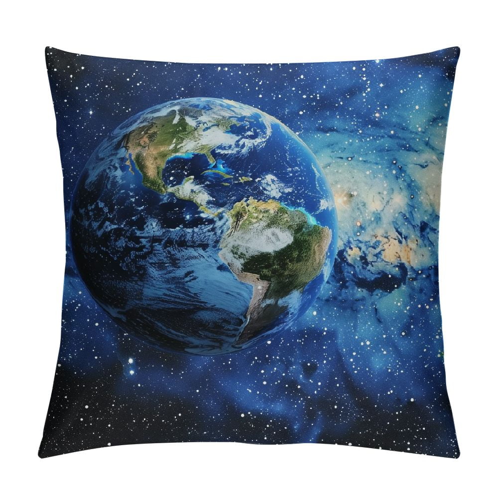 Creowell Space Throw Pillow Cushion Cover, Outer View of Planet Earth ...