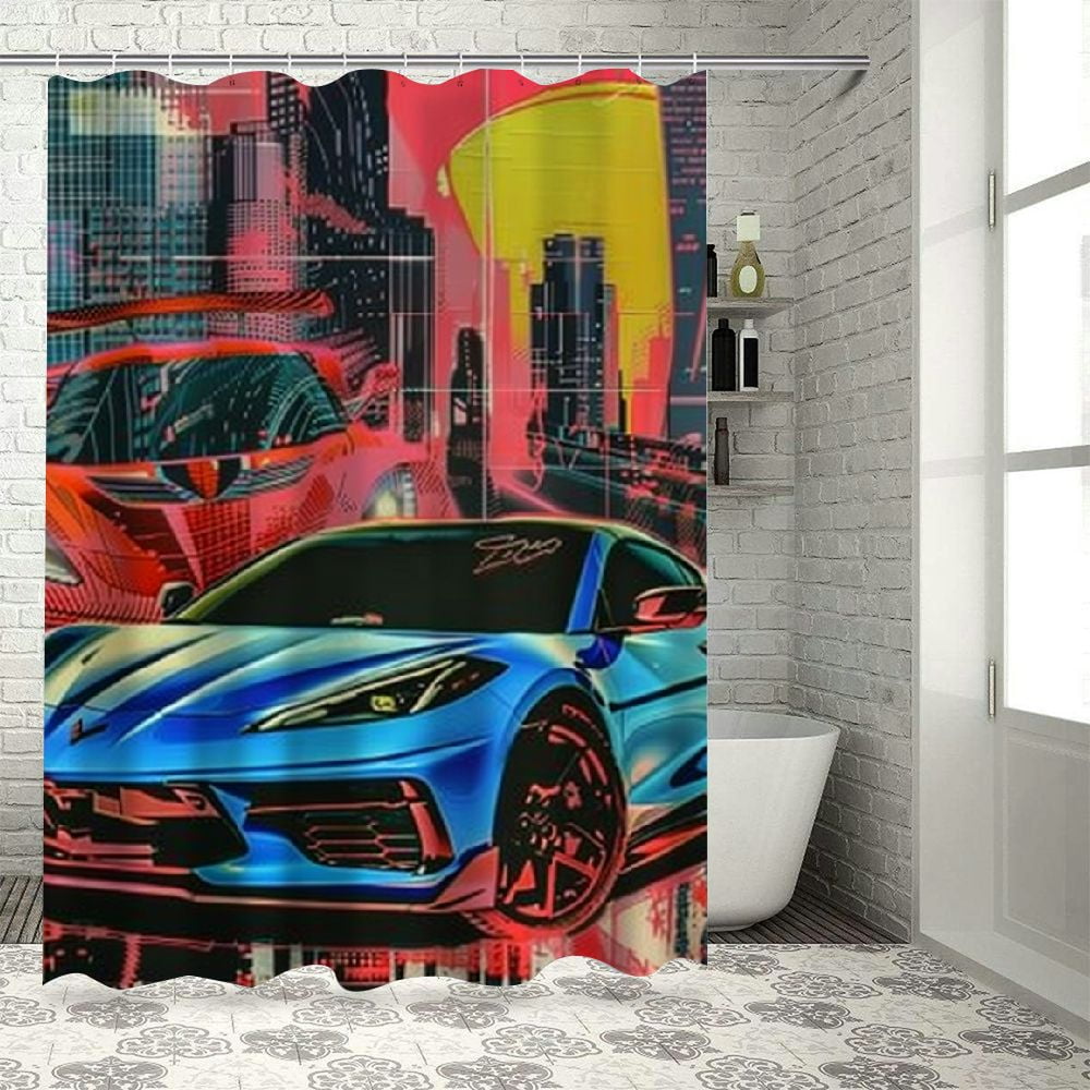 Creowell Sports Car Shower Curtain Race Car Bathroom Shower Curtain Set ...