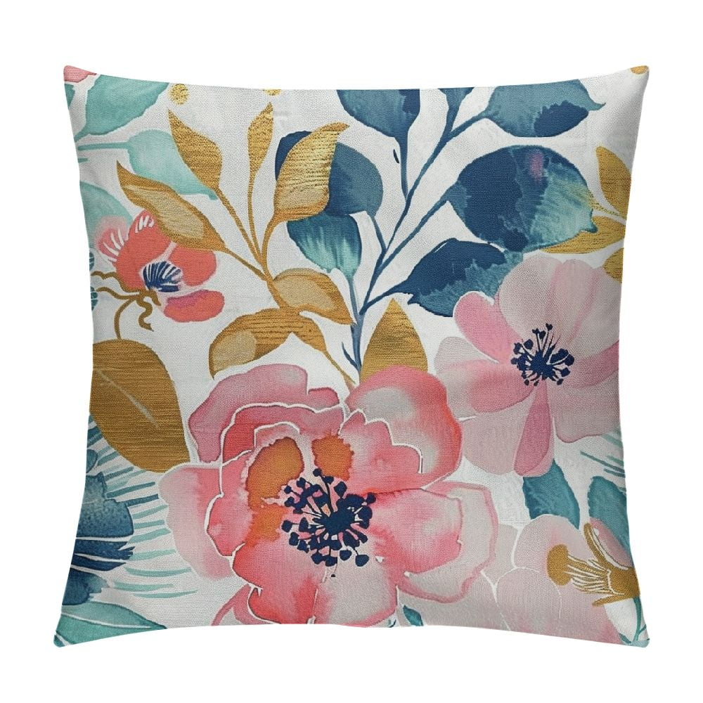 Creowell Spring Floral Pillow Covers 18 x 18 Inch for Watercolor Pink ...