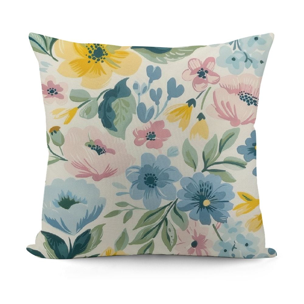 Creowell Spring Floral Pillow Covers 18x18 Cute Watercolor Yellow Pink ...