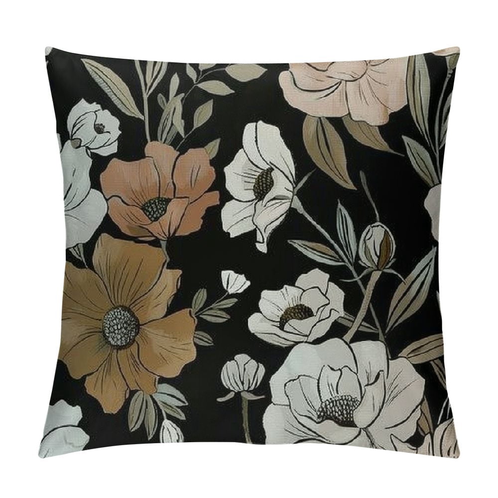 Creowell Spring Floral Throw Pillow Covers , Black Floral Decorative ...