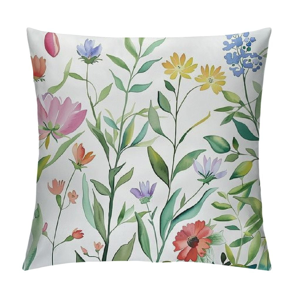 Creowell Spring Floral Throw Pillow Covers Garden Flowers Birds ...
