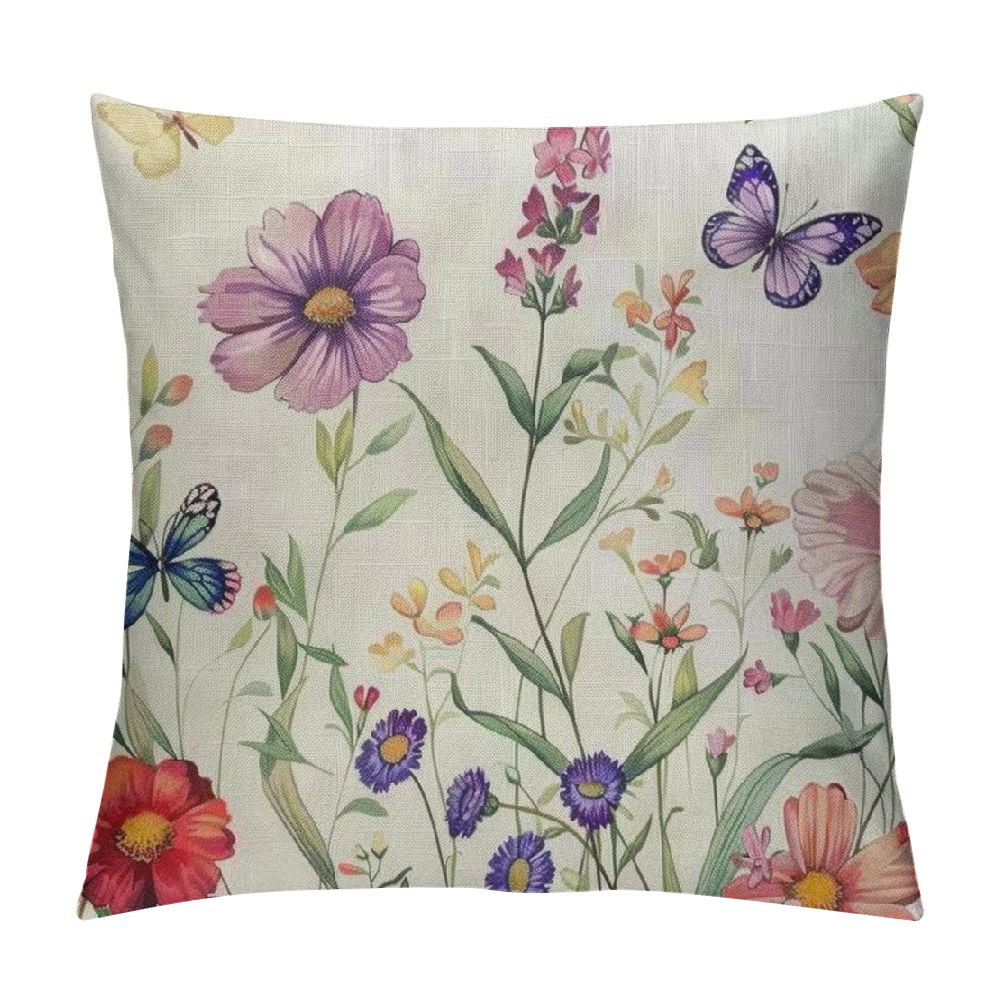 Creowell Spring Flower Pillow Covers 18 X 18 Inch, Wildflower Floral ...
