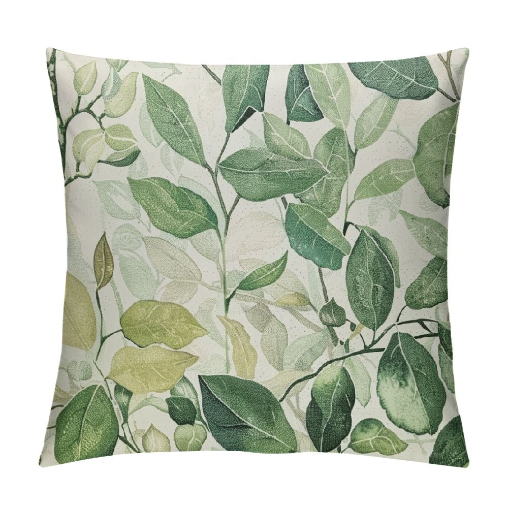 Creowell Spring Leaf Pillow CoversRustic Watercolor Sage Green Leaves ...