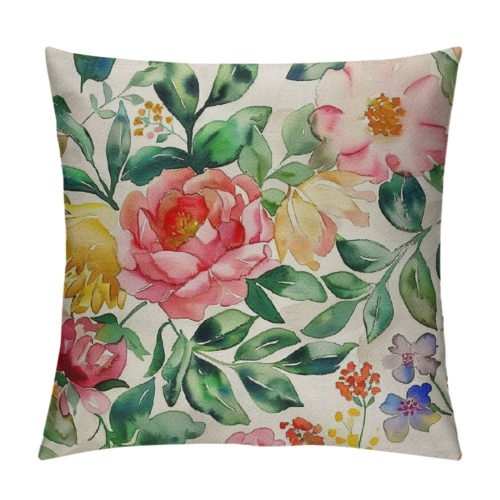 Creowell Spring Pillow Covers 18x18 ,Pink Flowers Green Leaves ...