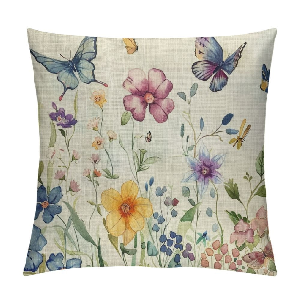 Creowell Spring Pillow Covers 18x18 Watercolor Floral Butterfly ...