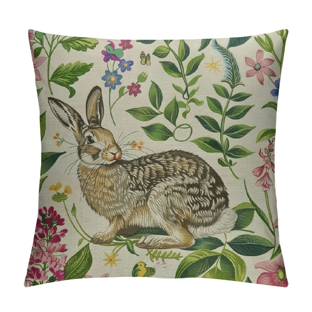 Creowell Spring Pillow Covers Rabbit Bunny Pink Flower Sage Green ...