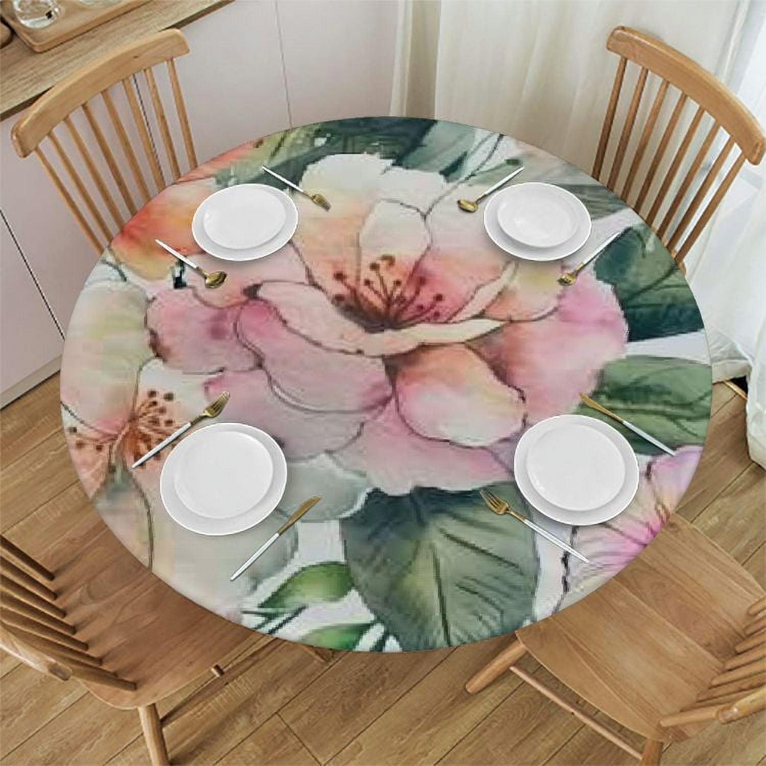 Creowell Spring Rose and Leaves Tablecloth Hand Drawn Floral Pattern ...