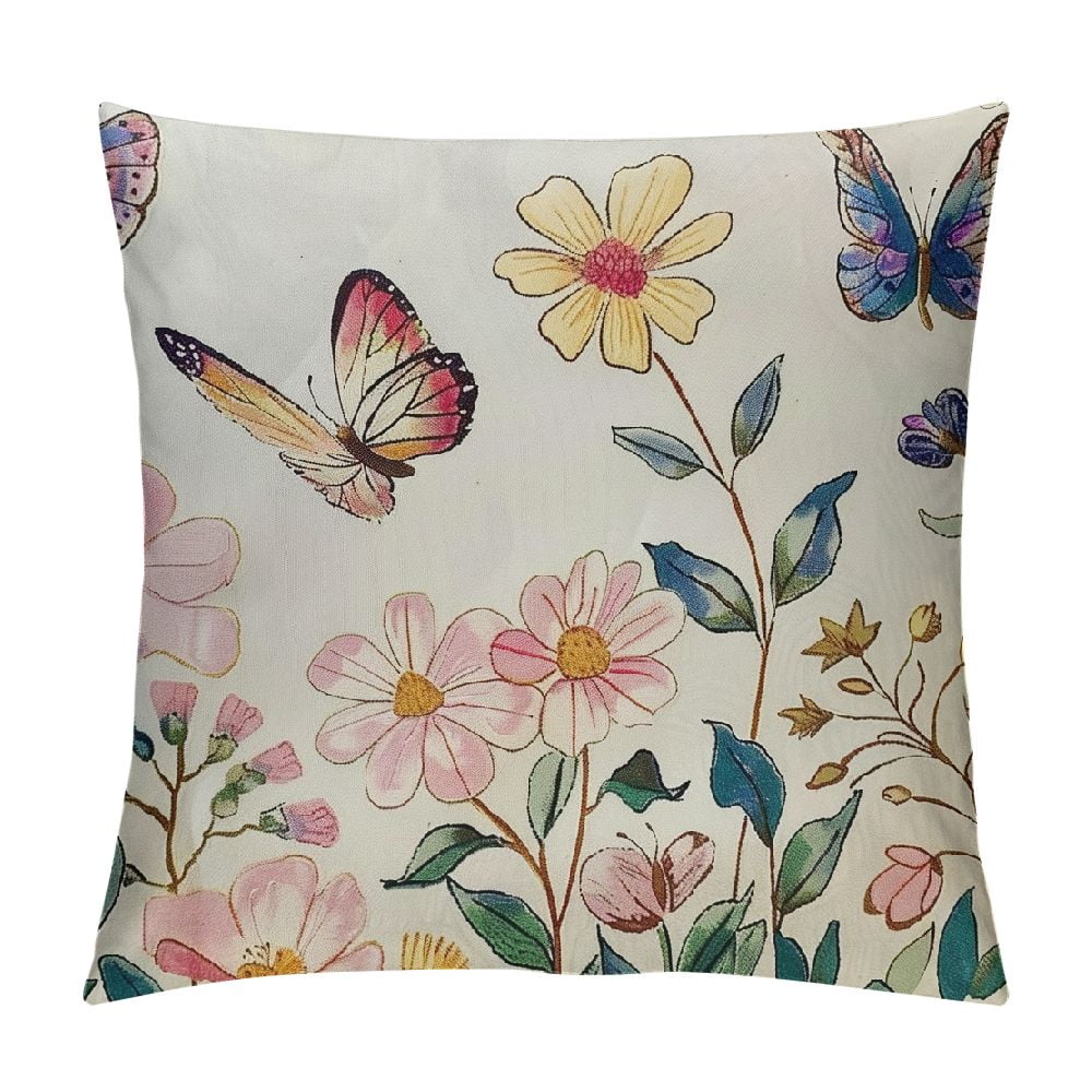 Creowell Spring Wildflowers Throw Pillow Covers ,Floral Butterfly ...