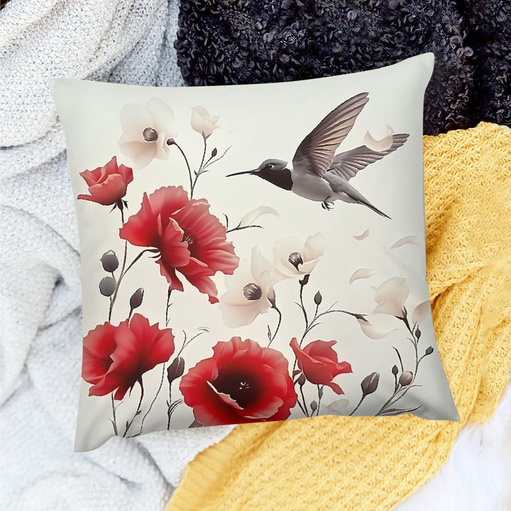 Creowell Square Cushion Cover Bird and Flowers Party Decor for Home ...