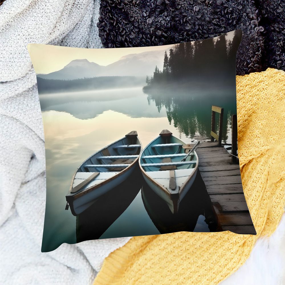 Creowell Square Cushion Cover Boats Dock Lake Theme for Home Sofa Couch Decor Set of 1 24x24in ...