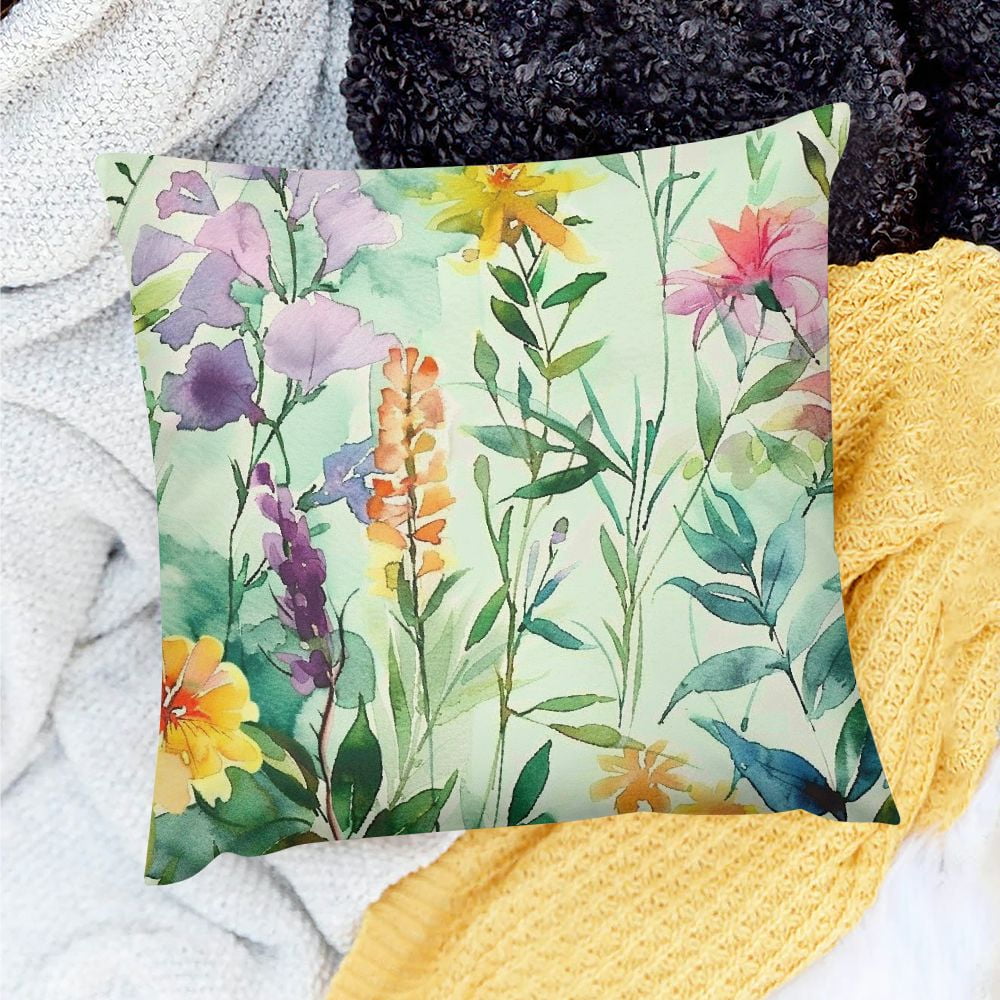 Creowell Square Cushion Cover Flowers Leaves Watercolor Painting Home ...