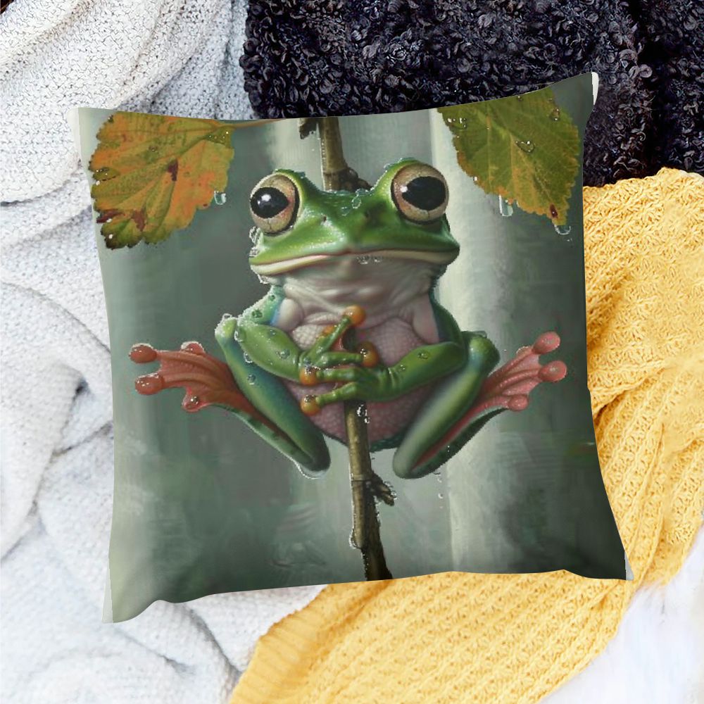 Creowell Square Cushion Cover Frog Branch Leaf Home Decor Throw Pillow ...