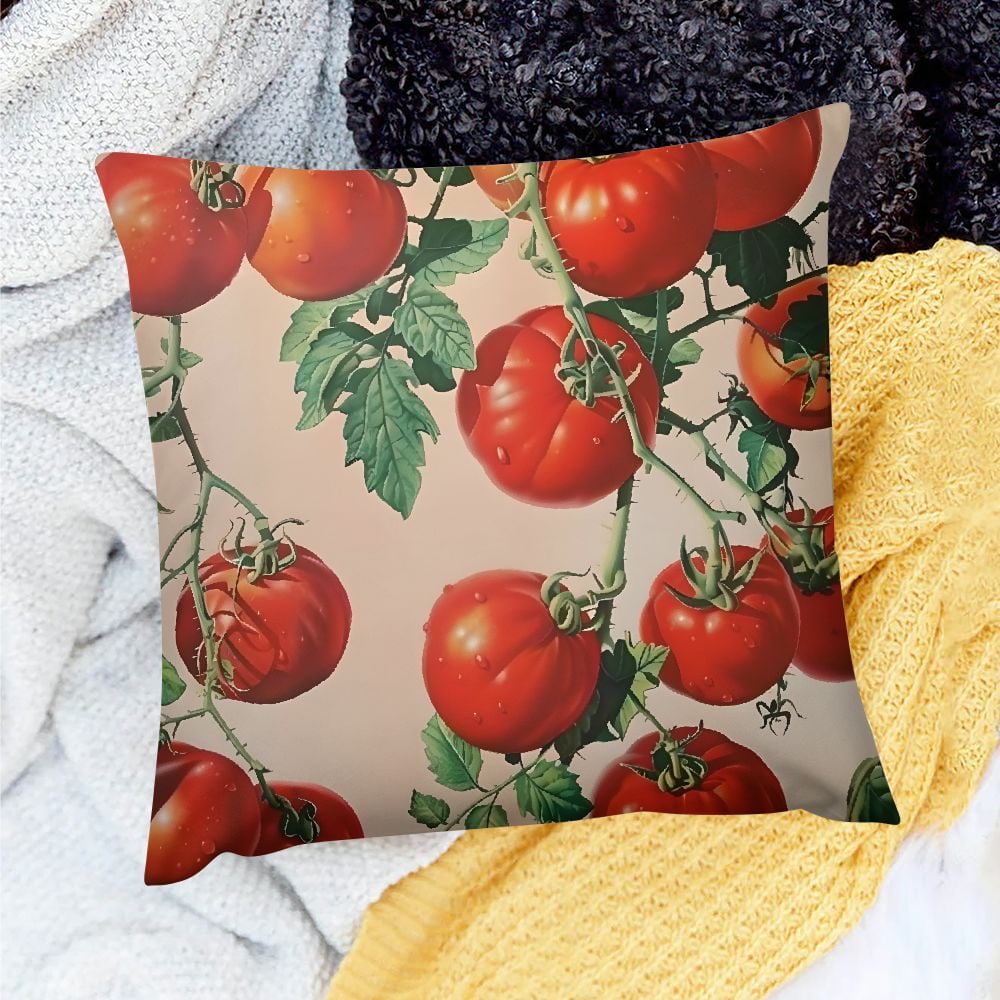 Creowell Square Cushion Cover with Tomatoes, Branch, and Leaves Design for Home Sofa Couch Decor ...