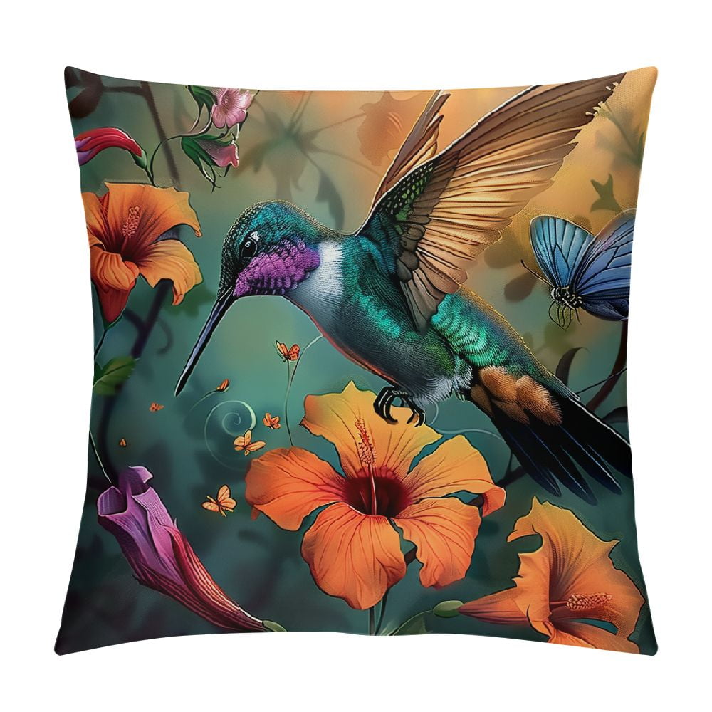 Creowell Square Plush Pillow Cover Bird Painting Abstract Hummingbird ...