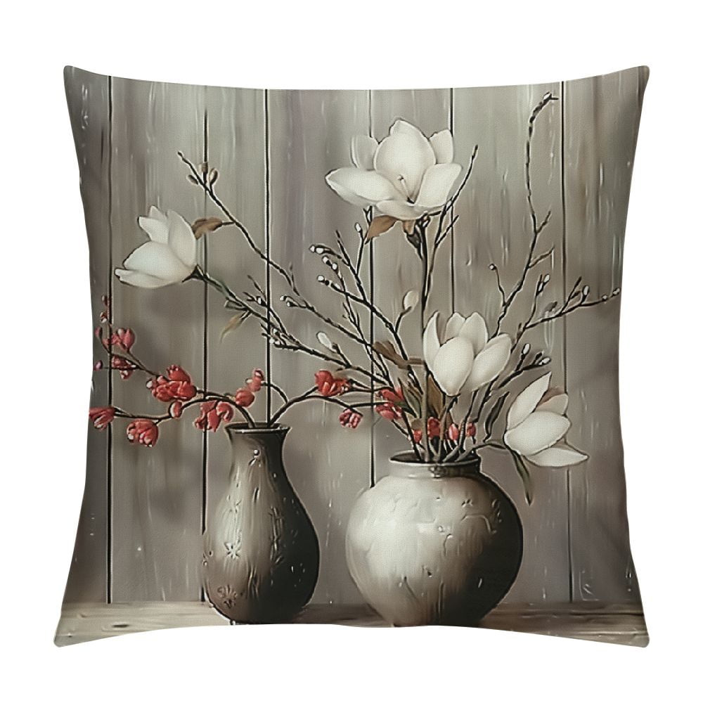 Creowell Square White Flower Pillow Covers Farmhouse Throw Pillows PC ...