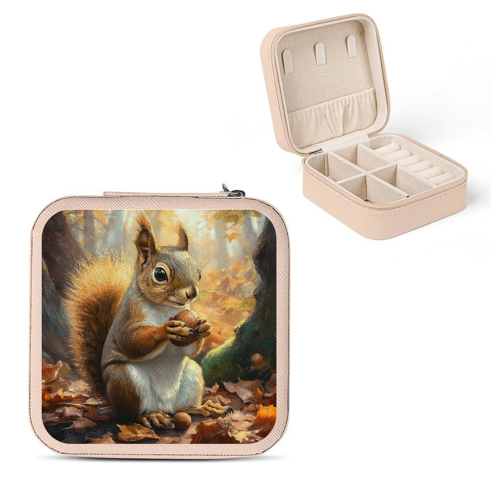 Creowell Squirrel Nut Woods PU Leather Jewelry Box Travel Organizer ...